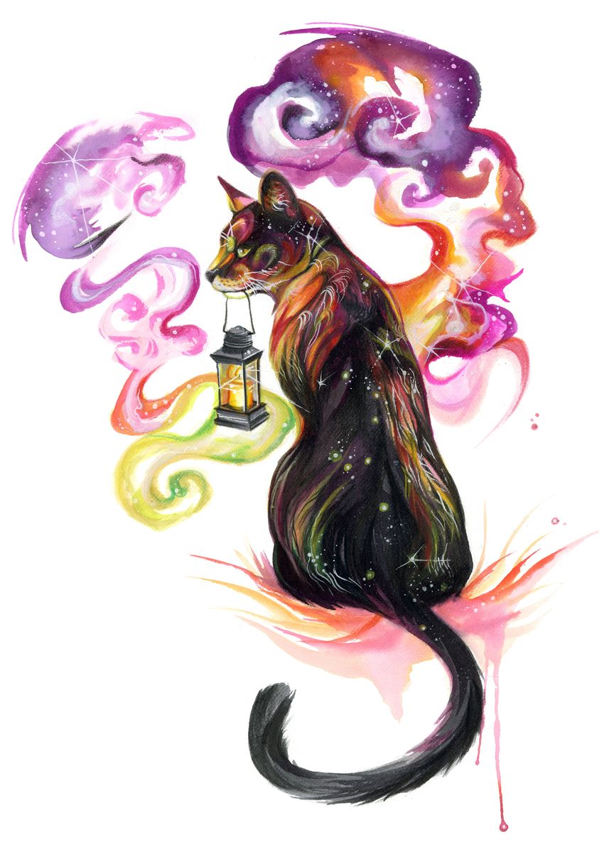 'Lantern Cat' Poster, picture, metal print, paint by Katy Lipscomb ...