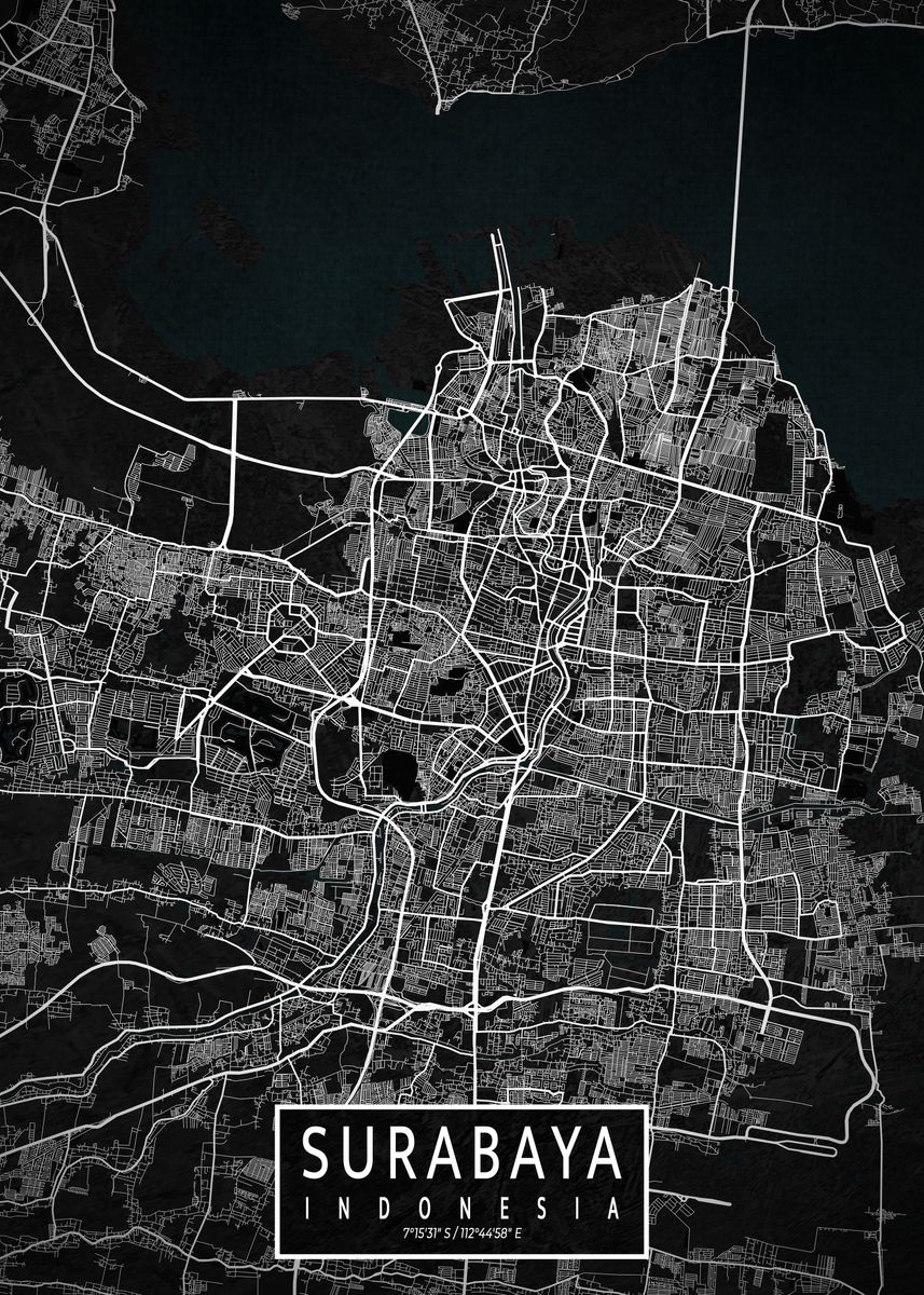 'Surabaya City Map Dark' Poster, picture, metal print, paint by deMAP ...