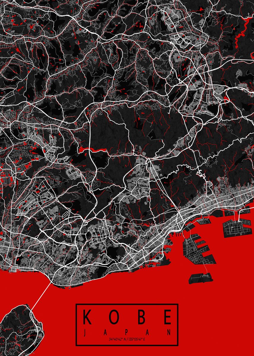 'Kobe City Map Oriental' Poster by deMAP Studio | Displate