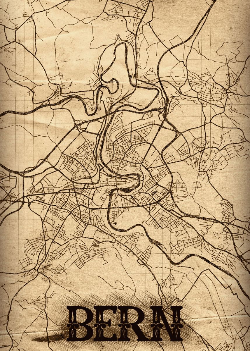 'Bern Map' Poster, picture, metal print, paint by Balazs Bartus | Displate