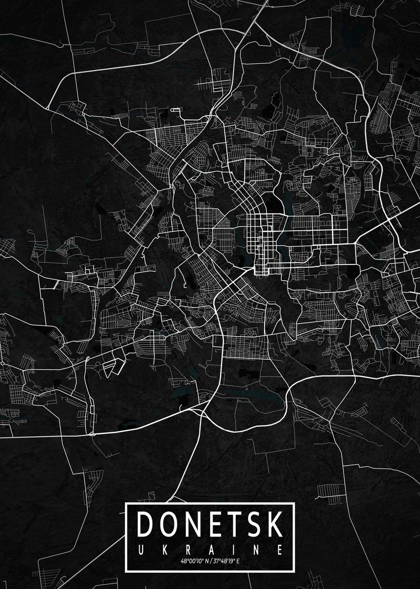 'Donetsk City Map Dark' Poster, picture, metal print, paint by deMAP ...