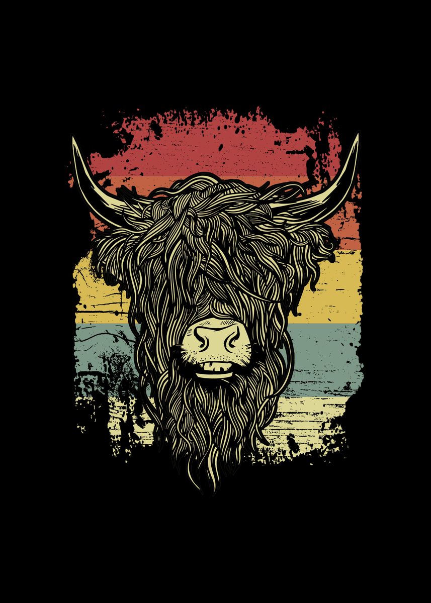 'Highland Cow' Poster, picture, metal print, paint by Shiva121 | Displate