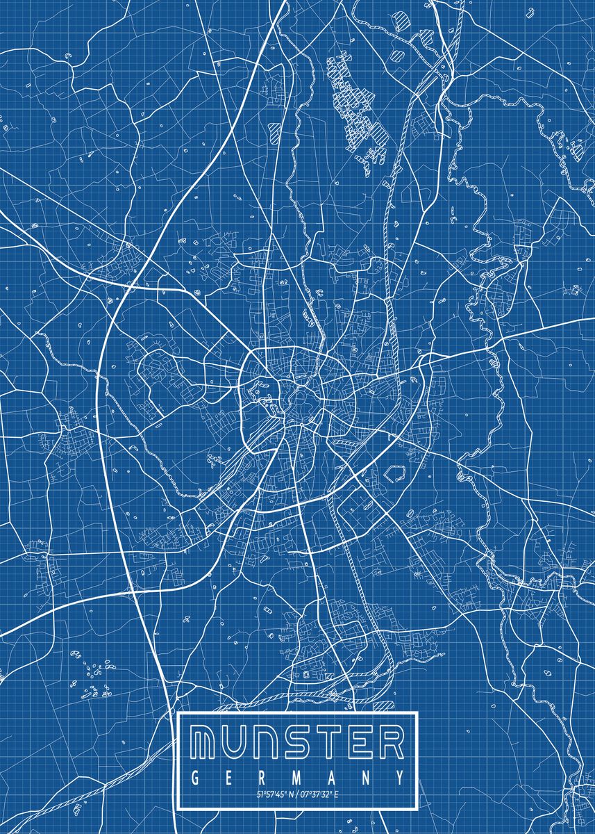 'Munster City Map Blueprint' Poster, picture, metal print, paint by ...