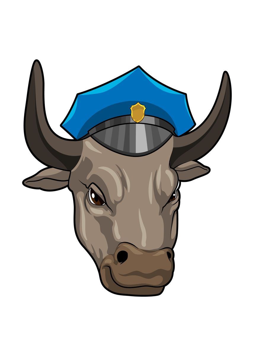 'Bull Police Police hat' Poster, picture, metal print, paint by Markus ...