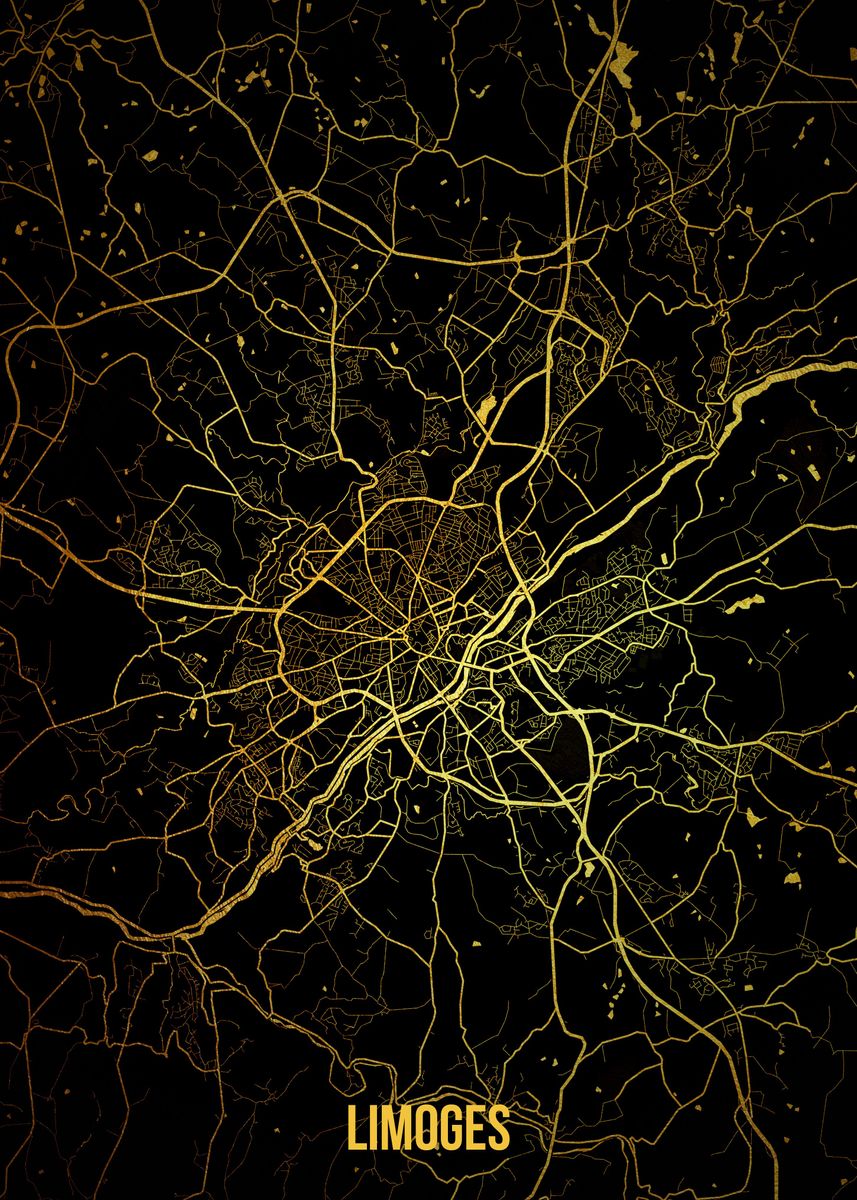 'Limoges Gold Map' Poster, picture, metal print, paint by LUNGHISTE ...