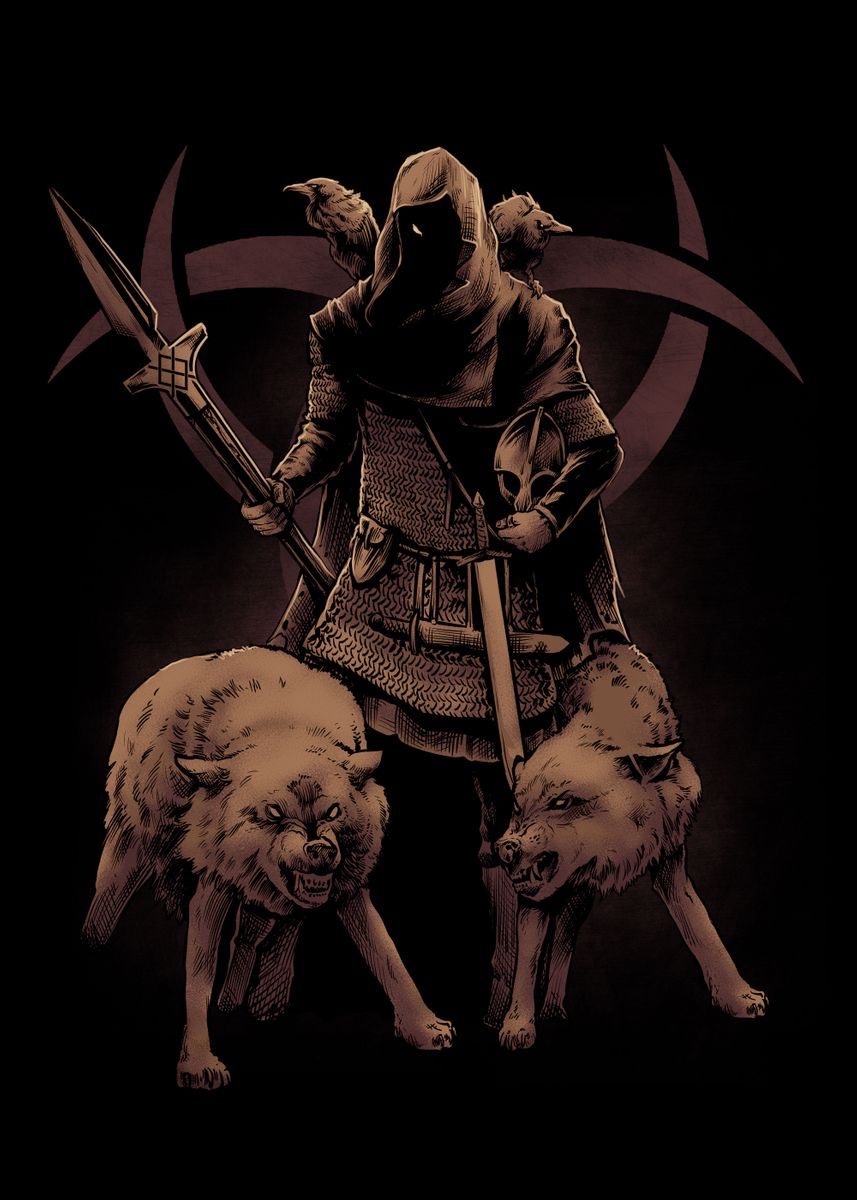 'Norse Odin Wolf Raven' Poster, picture, metal print, paint by Richard ...