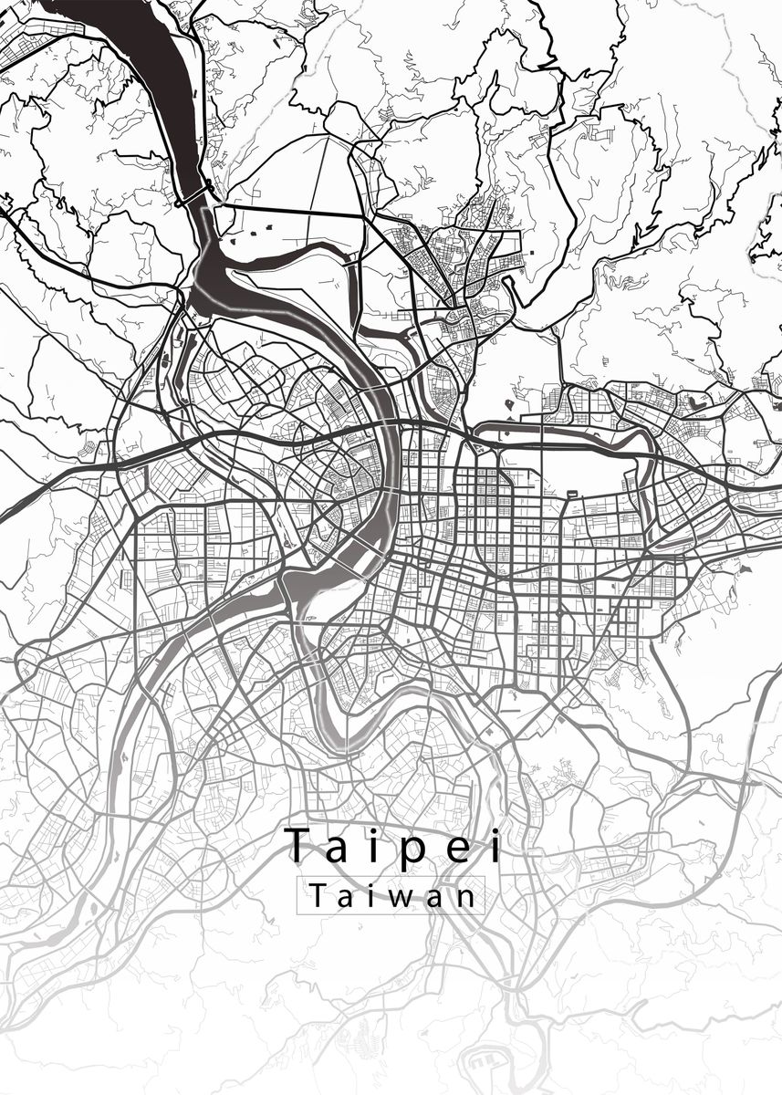 'Taipei City Map' Poster, picture, metal print, paint by Mapique | Displate