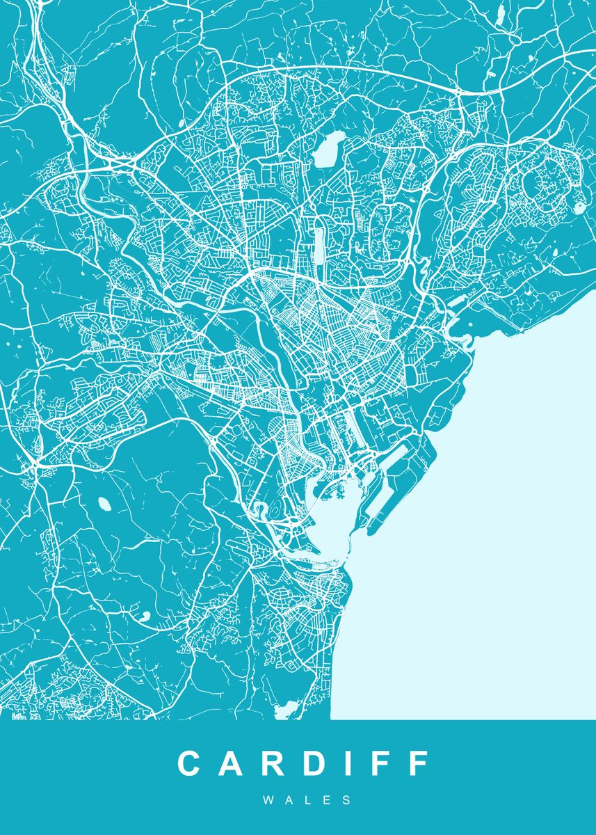 'CARDIFF Map WALES UK' Poster, picture, metal print, paint by UrbanMaps ...