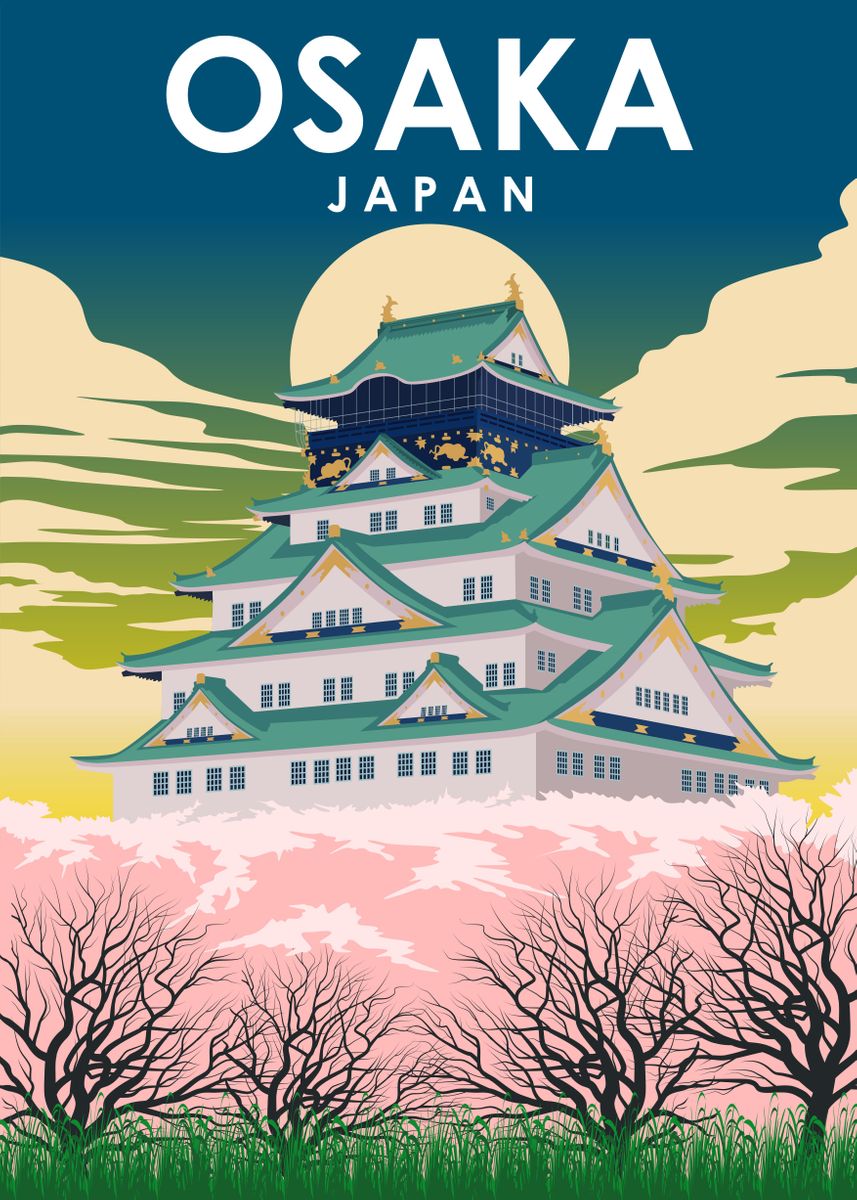 'Osaka Japan Travel' Poster, picture, metal print, paint by Jorn | Displate