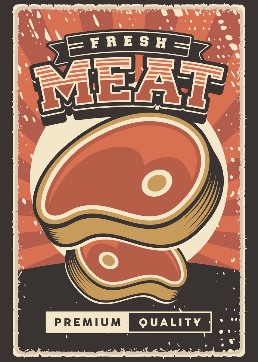 'Beef Meat VIntage Poster' Poster, picture, metal print, paint by Xăm ...