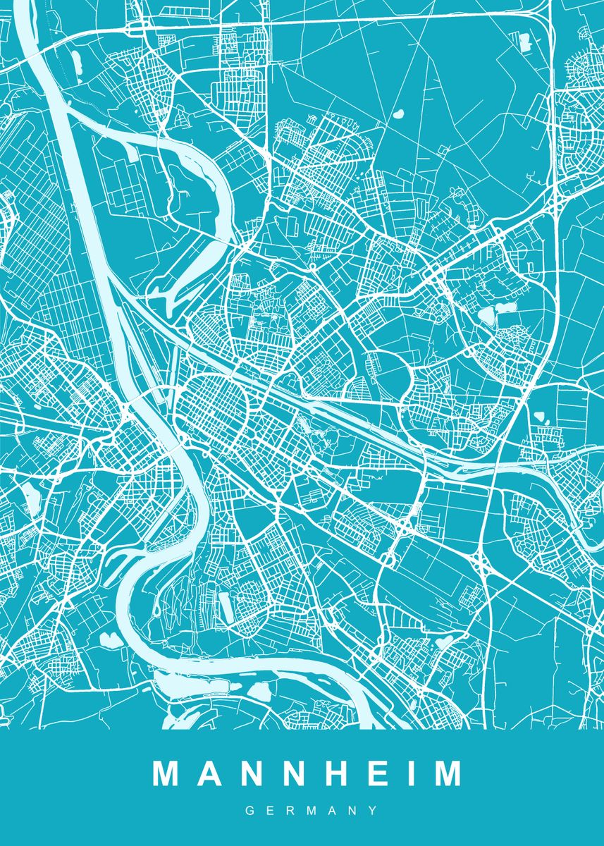 'MANNHEIM Map GERMANY' Poster, picture, metal print, paint by UrbanMaps ...