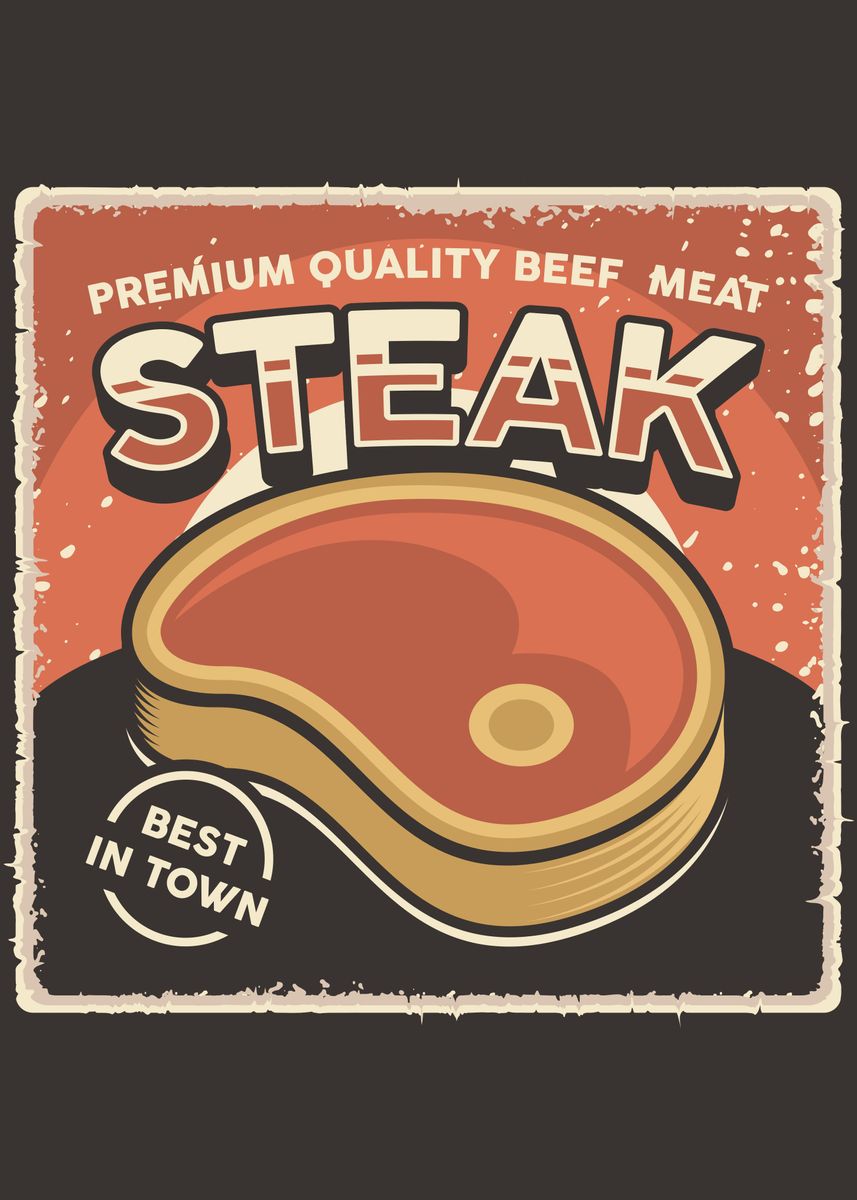 'Beef Steak Vintage Poster' Poster, picture, metal print, paint by Xăm ...