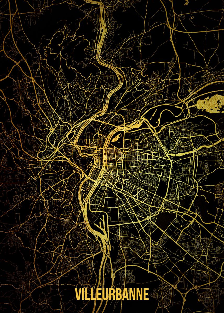 'Villeurbanne Gold Map' Poster by Stefano Lunghi | Displate