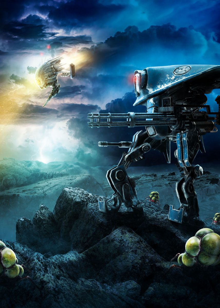 'Alien Robot' Poster, picture, metal print, paint by Whez | Displate