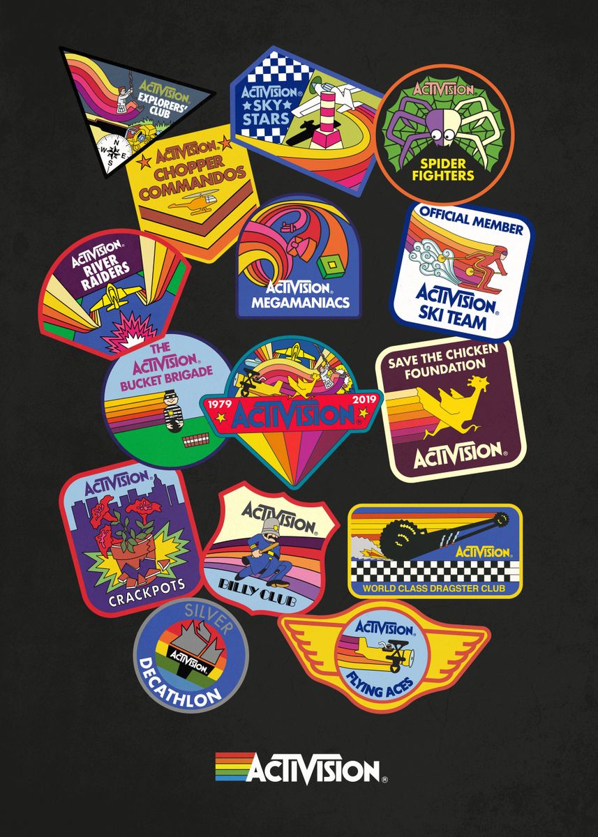 'Retro Patches Poster Black' Poster, picture, metal print, paint by ...