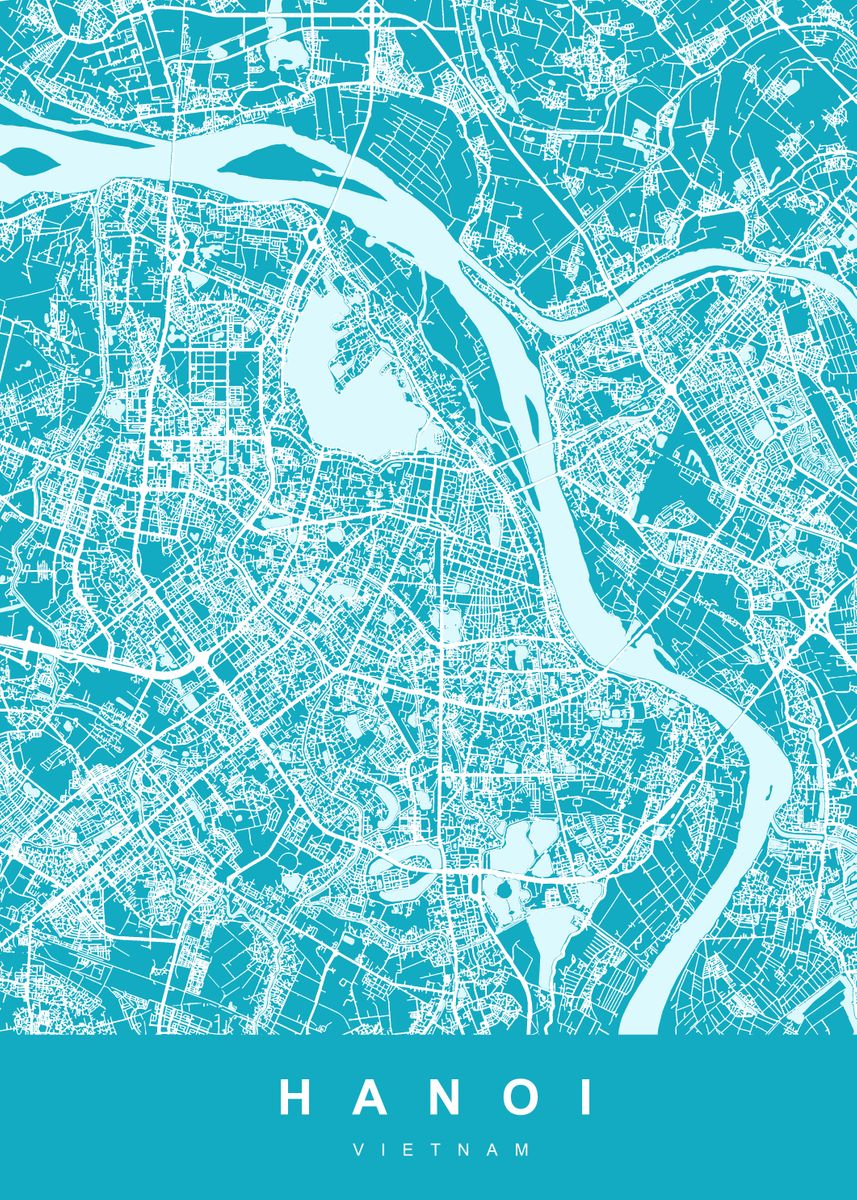 'HANOI Map VIETNAM' Poster, picture, metal print, paint by UrbanMaps ...
