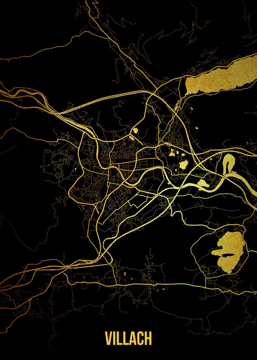 'Villach Gold Map' Poster by Stefano Lunghi | Displate
