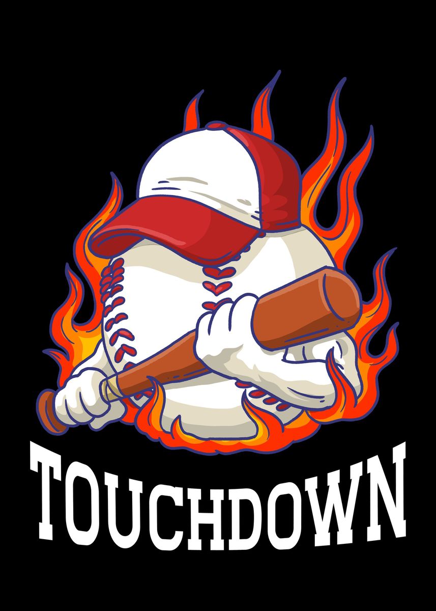 'Touchdown Baseball' Poster, picture, metal print, paint by CatRobot ...