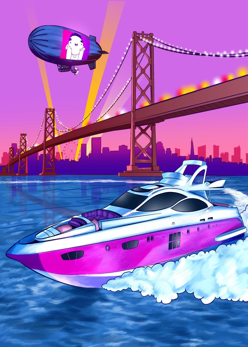 'Speedboat' Poster, picture, metal print, paint by Mofutaru | Displate