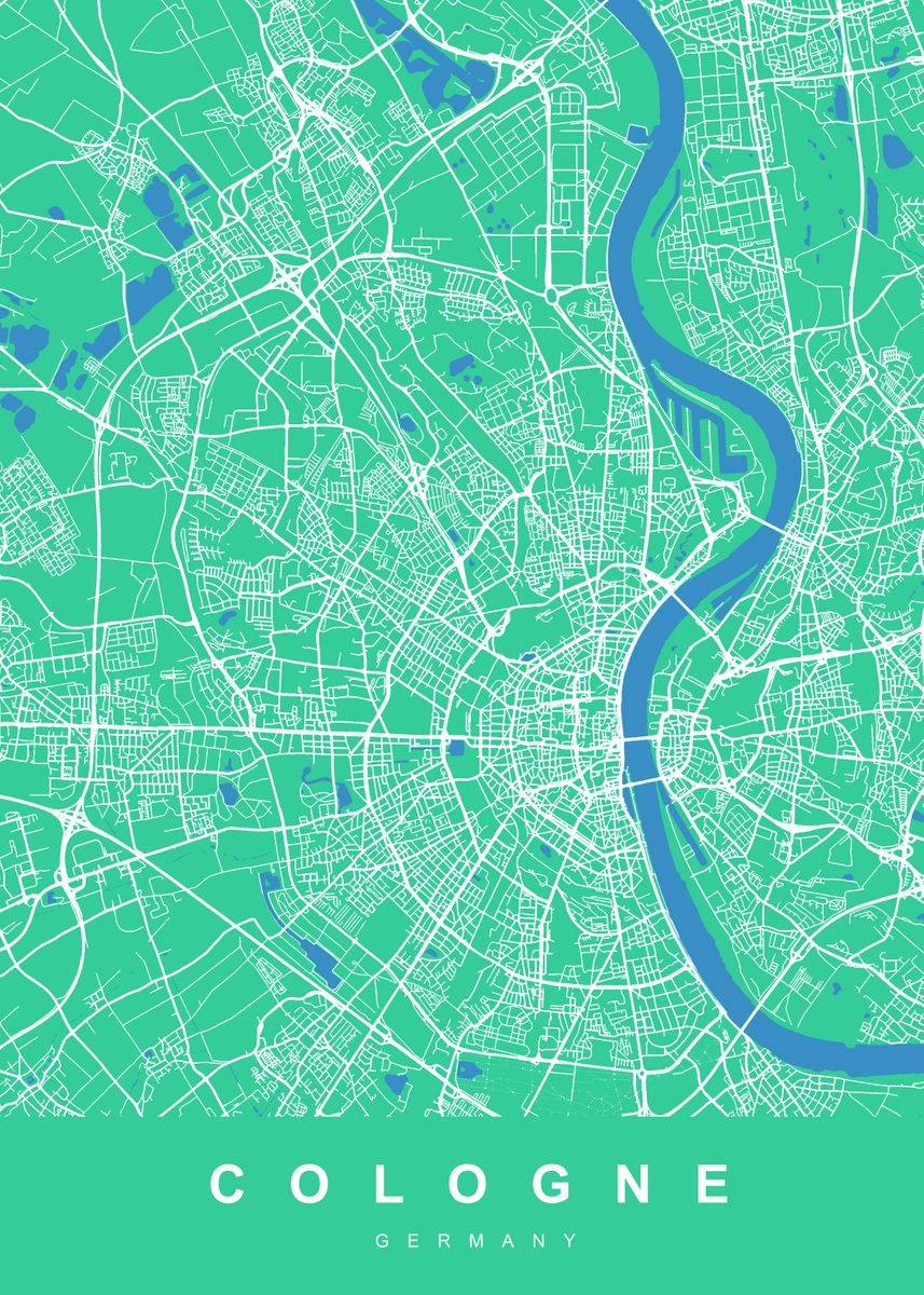 'COLOGNE Map GERMANY' Poster, picture, metal print, paint by UrbanMaps ...