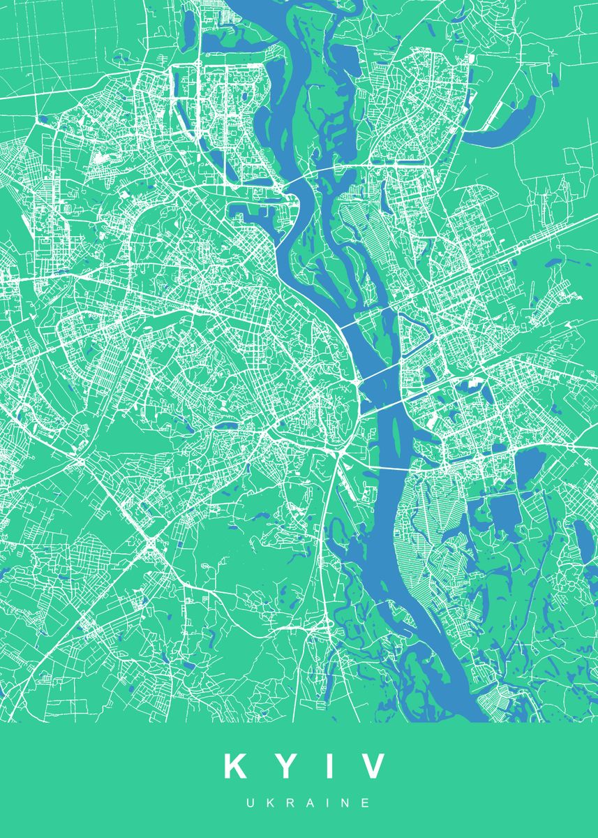 'KYIV Map UKRAINE' Poster, picture, metal print, paint by UrbanMaps ...