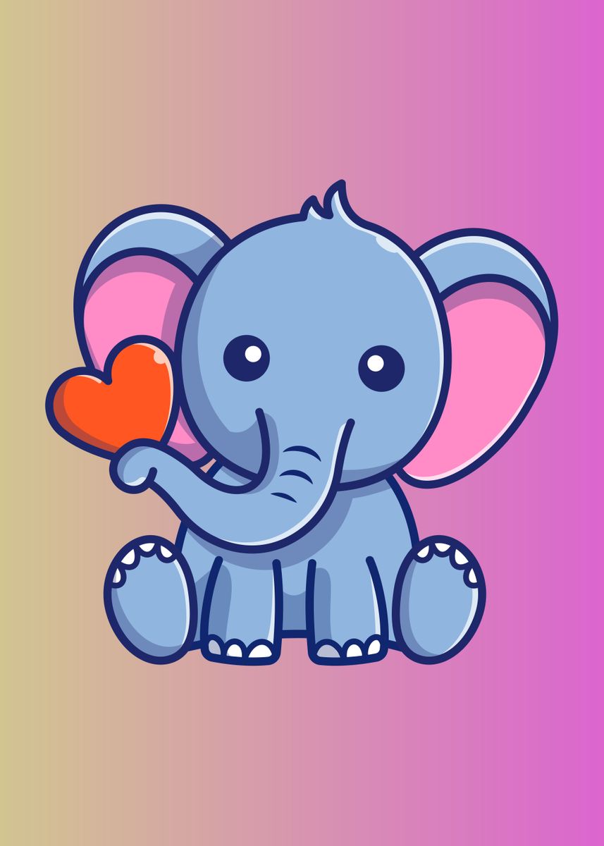 'Elephant cute' Poster, picture, metal print, paint by Cosima | Displate