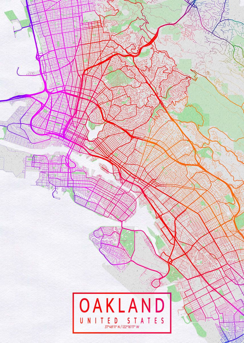 'Oakland City Map Colorful' Poster, picture, metal print, paint by ...