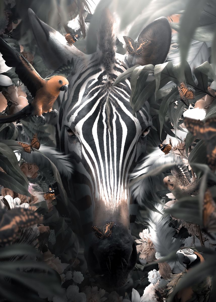 'Floral Zebra' Poster, picture, metal print, paint by Zenz | Displate