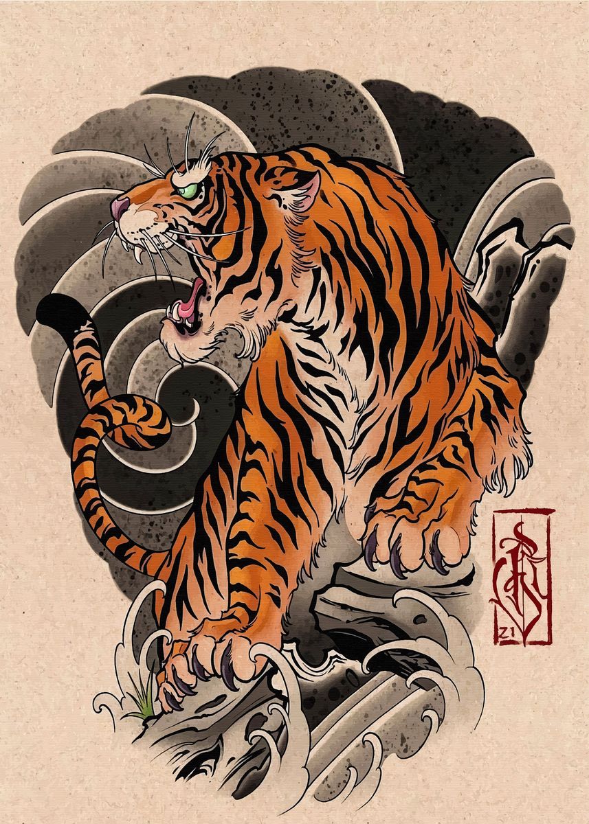 'Asian Tiger King art' Poster, picture, metal print, paint by Liquid ...