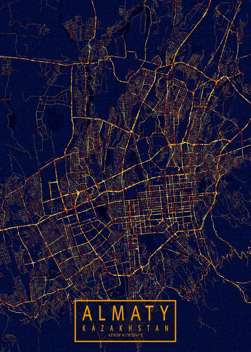 'Almaty Map City At Night' Poster, picture, metal print, paint by deMAP ...