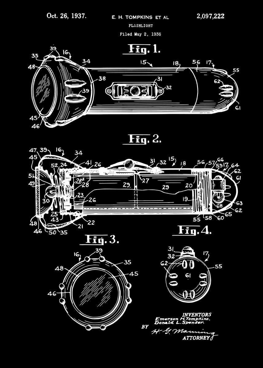 'Flashlight Patent' Poster, picture, metal print, paint by Sam Kal ...