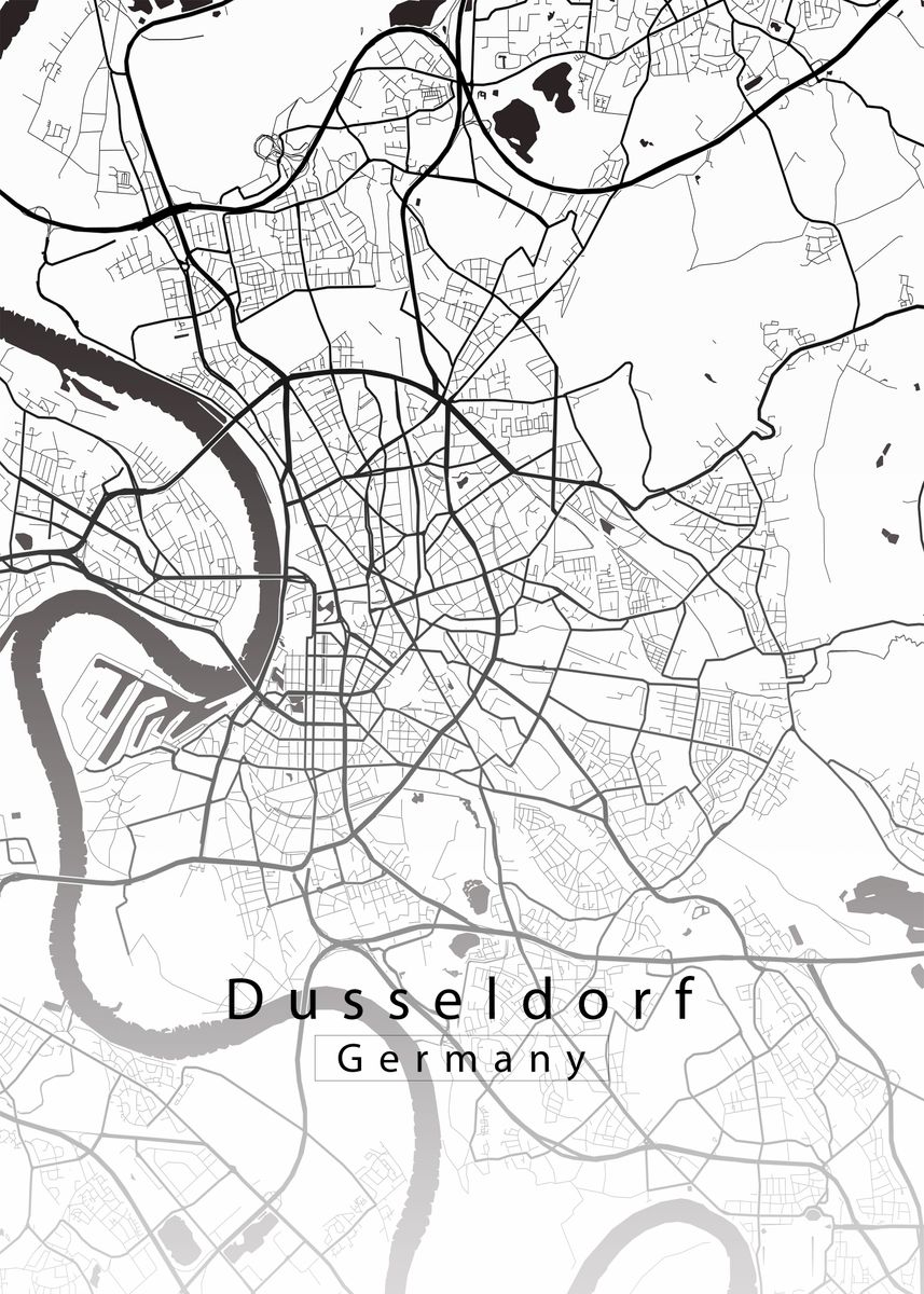 'Dusseldorf City Map' Poster, picture, metal print, paint by Robin ...