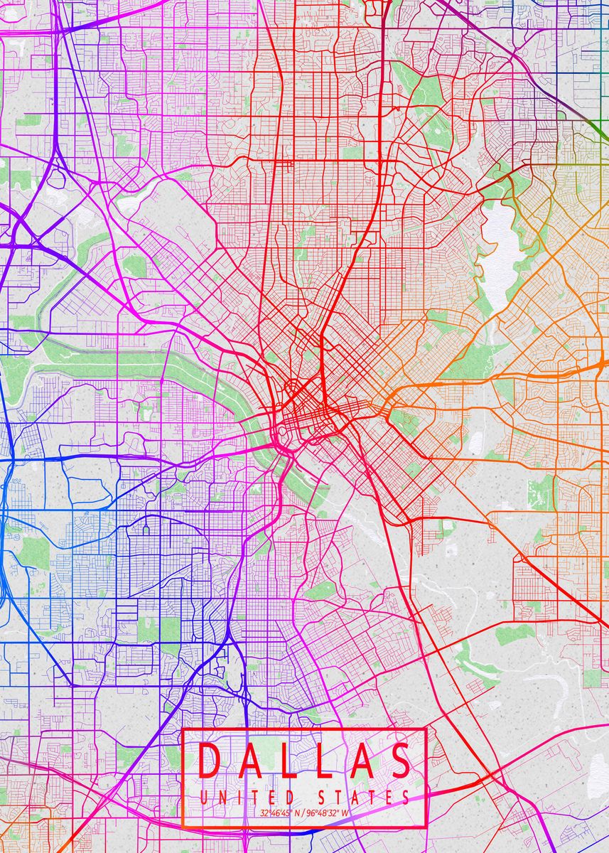 'Dallas City Map Colorful' Poster, picture, metal print, paint by deMAP ...