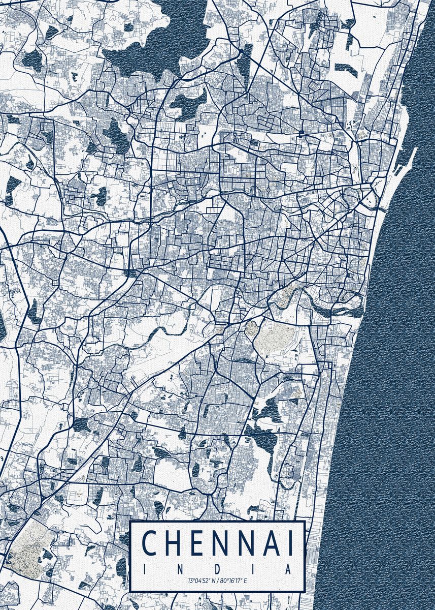 'Chennai City Map Coastal' Poster by deMAP Studio | Displate