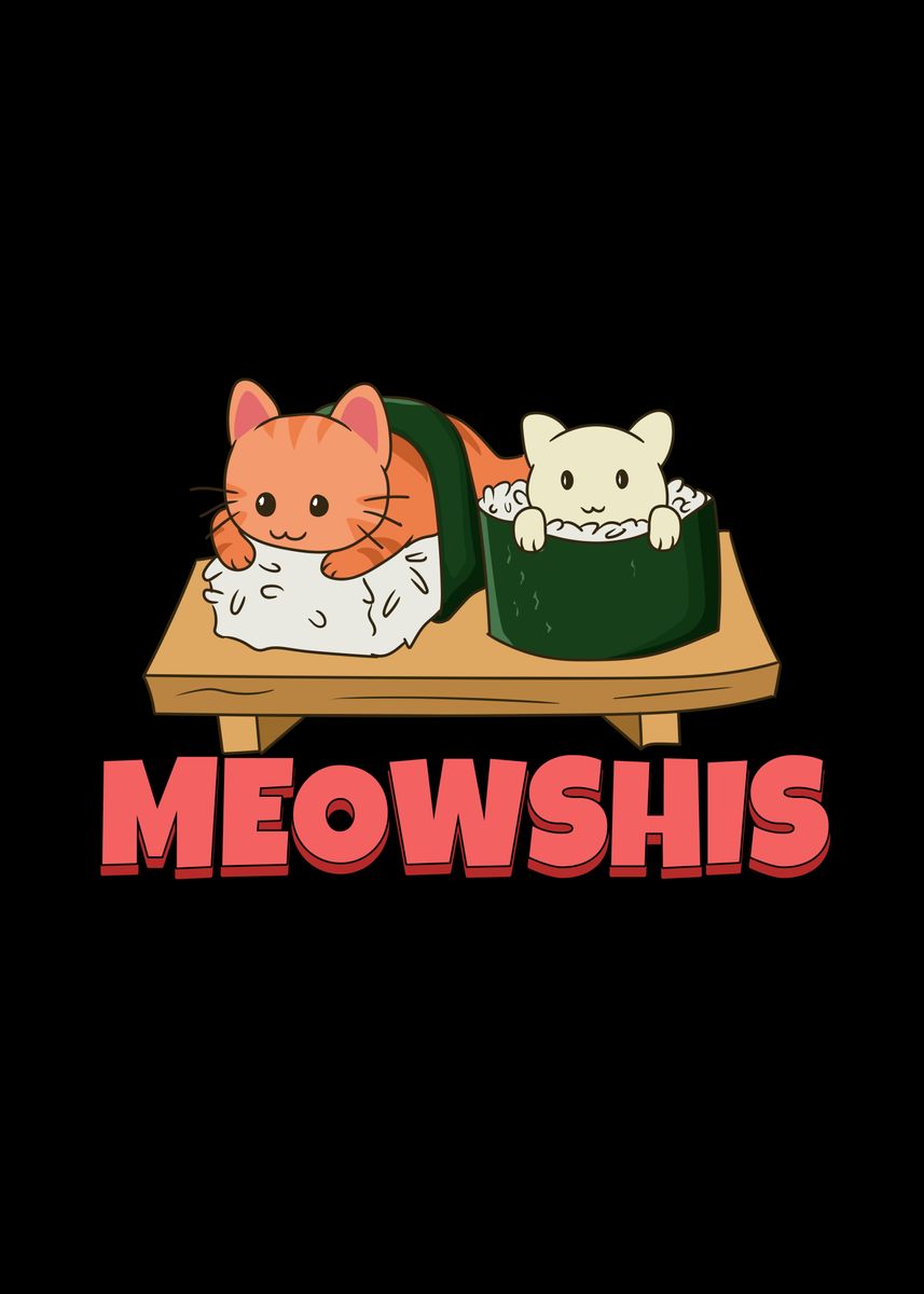 'Cat Sushi' Poster, picture, metal print, paint by Hexor | Displate