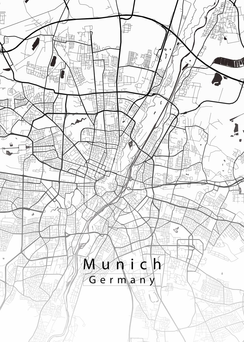 'Munich City Map' Poster, picture, metal print, paint by Mapique | Displate