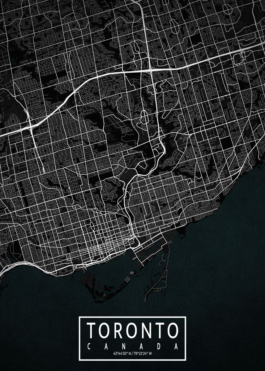 'Toronto City Map Dark' Poster, picture, metal print, paint by deMAP ...