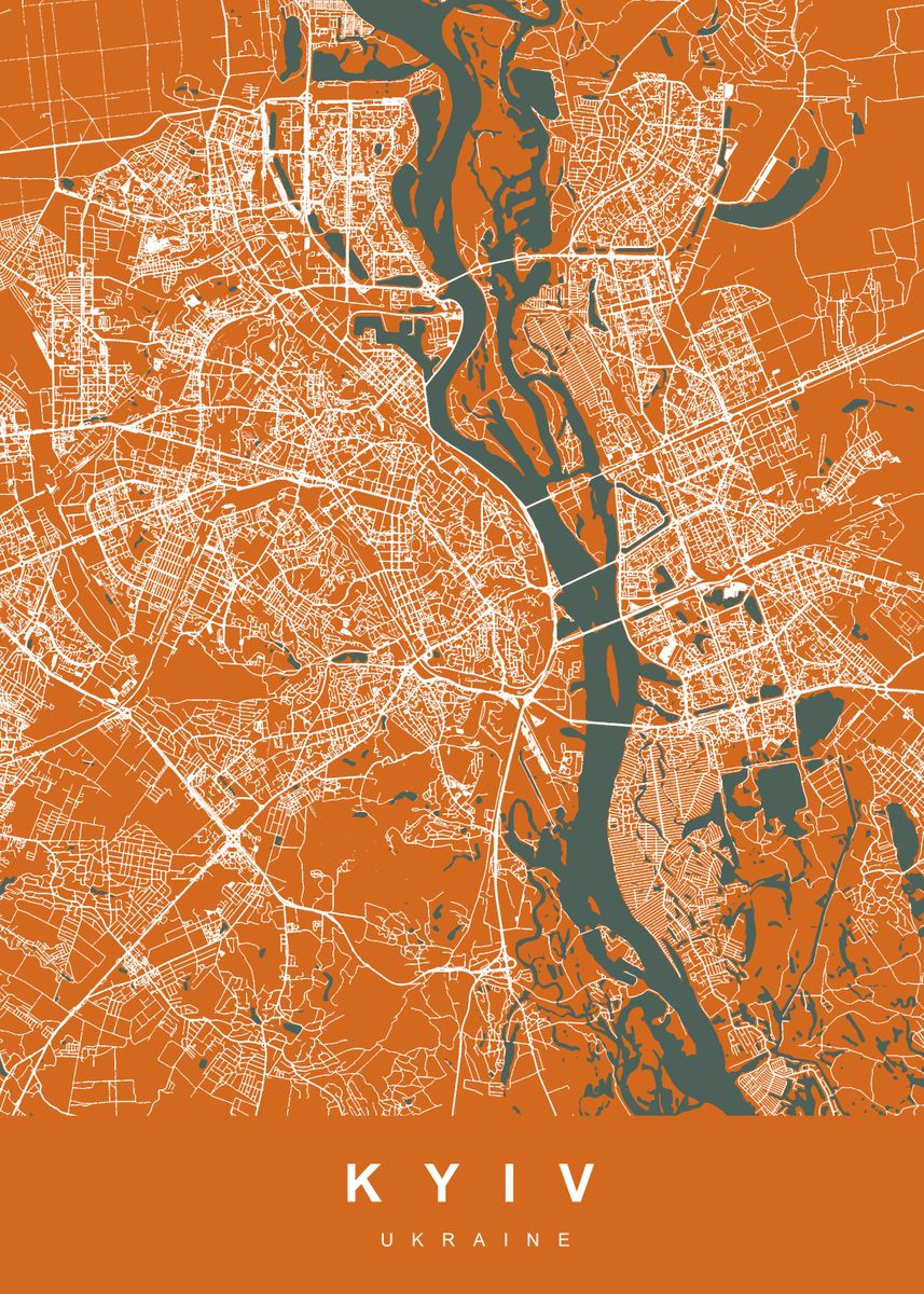 'KYIV Map UKRAINE ' Poster, picture, metal print, paint by UrbanMaps ...