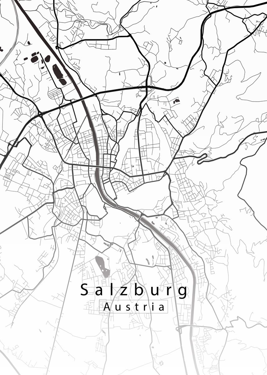'Salzburg City Map' Poster by Robin Niemczyk | Displate