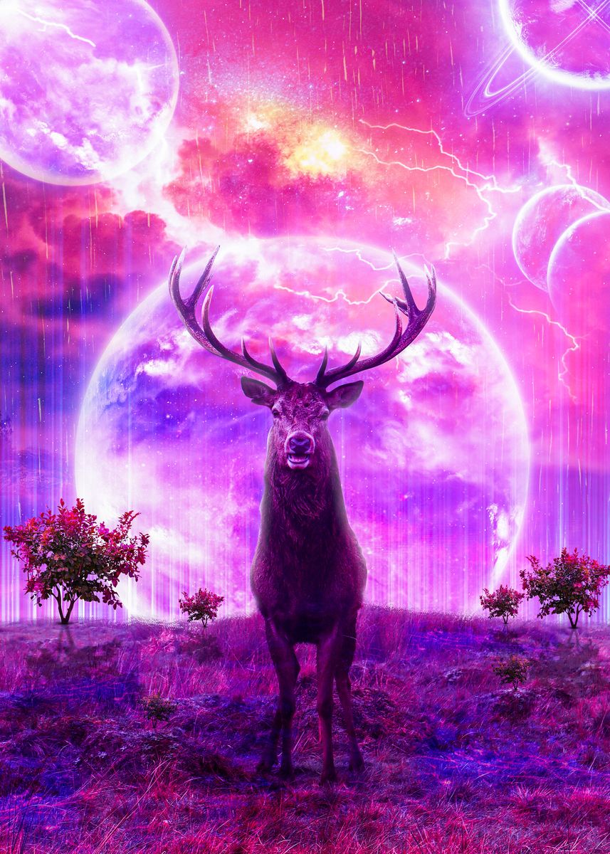 'Deer Space Art' Poster, picture, metal print, paint by Bulls World ...