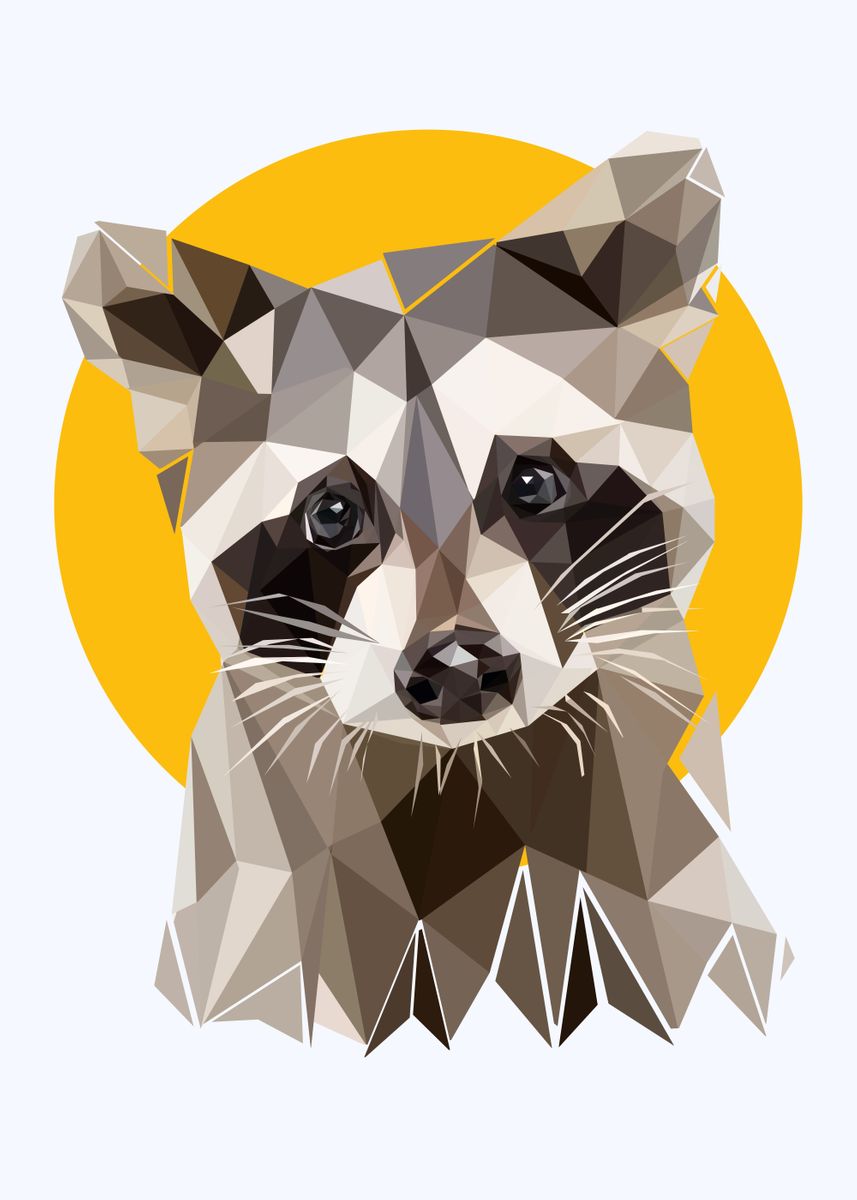 'baby raccoon pop art' Poster, picture, metal print, paint by Lowpoly ...