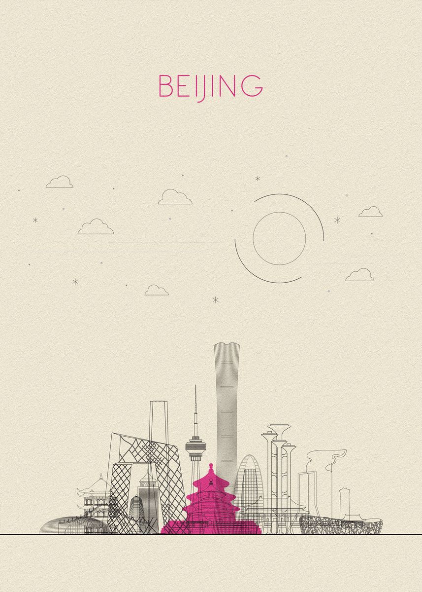 'Beijing Skyline' Poster, picture, metal print, paint by Deniz A ...