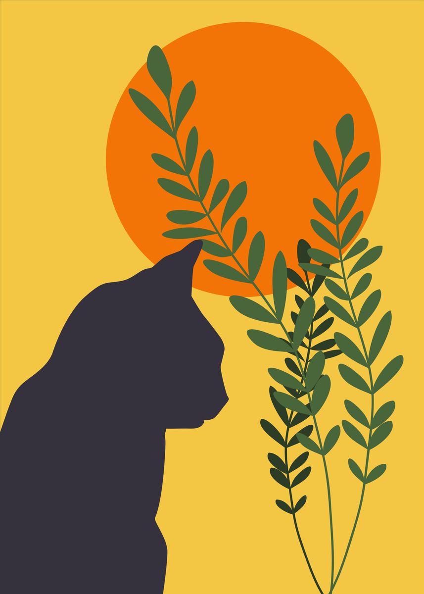 'Feline at sunset' Poster, picture, metal print, paint by Chrystal ...