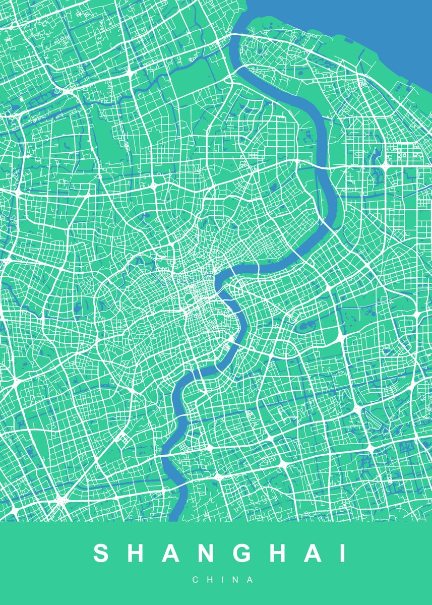 'SHANGHAI Map CHINA' Poster, picture, metal print, paint by UrbanMaps ...