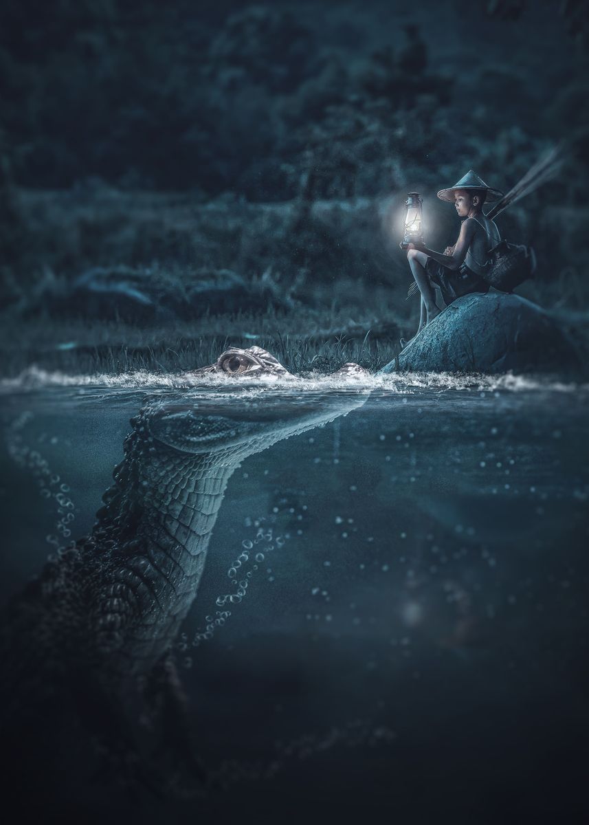 'Curious Alligator ' Poster, picture, metal print, paint by Five Senses ...