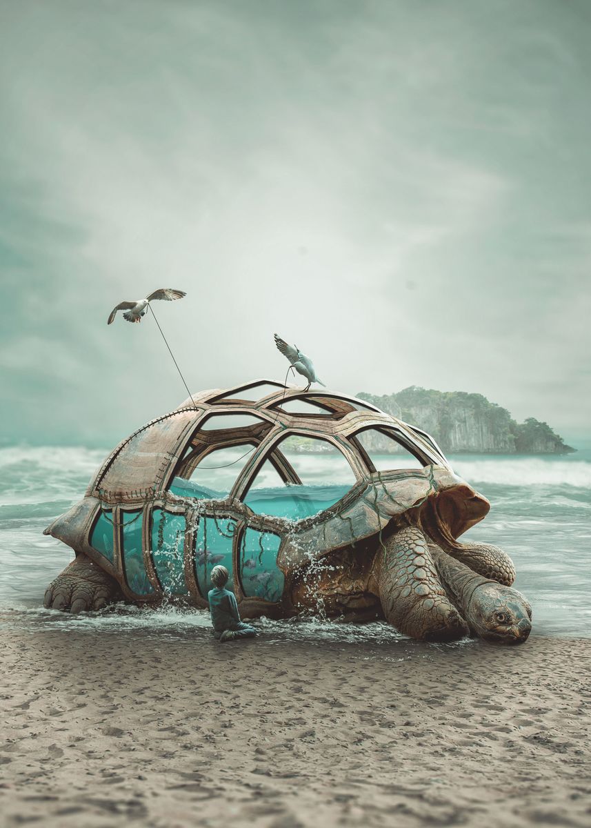 'Turtle On Beach' Poster, picture, metal print, paint by Five Senses ...