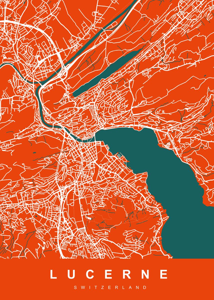 'LUCERNE Map SWITZERLAND' Poster, picture, metal print, paint by ...