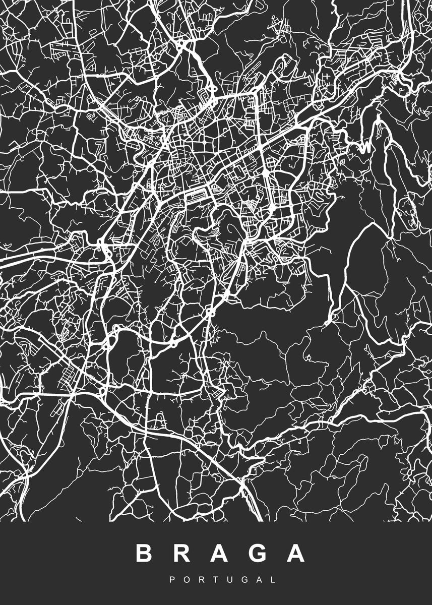 'BRAGA Map PORTUGAL' Poster by UrbanMaps | Displate