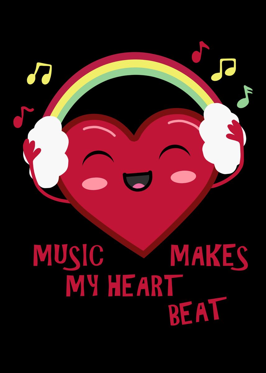 'Music Makes My Heart' Poster, picture, metal print, paint by Ellie Queen | Displate