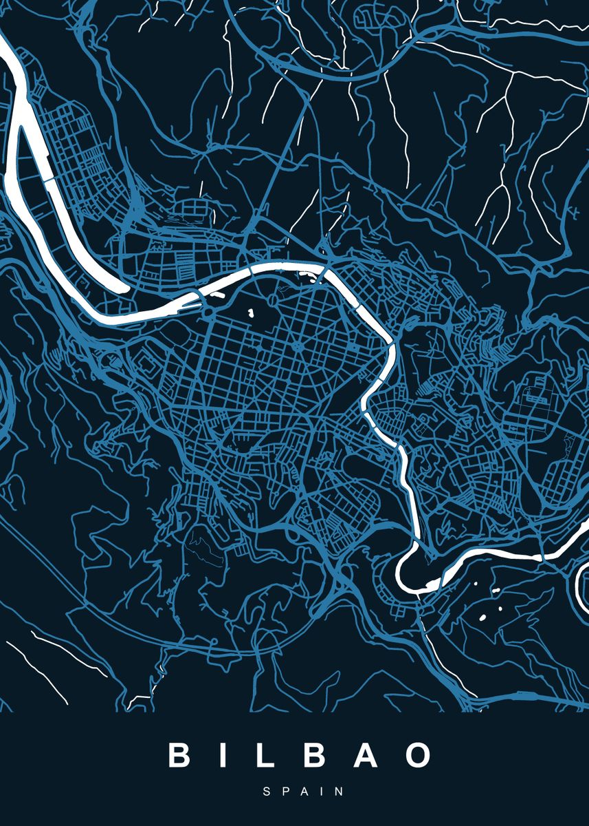 'BILBAO Map SPAIN' Poster, picture, metal print, paint by UrbanMaps ...